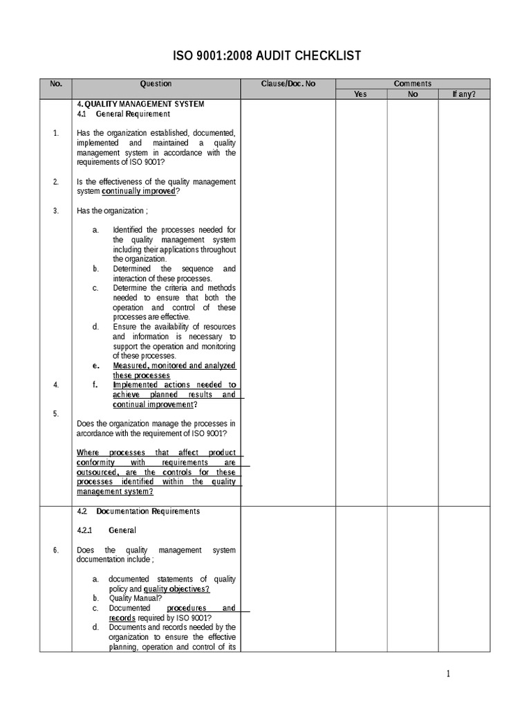 ISO 9001-2008 Audit Checklist | PDF | Quality Management System | Audit