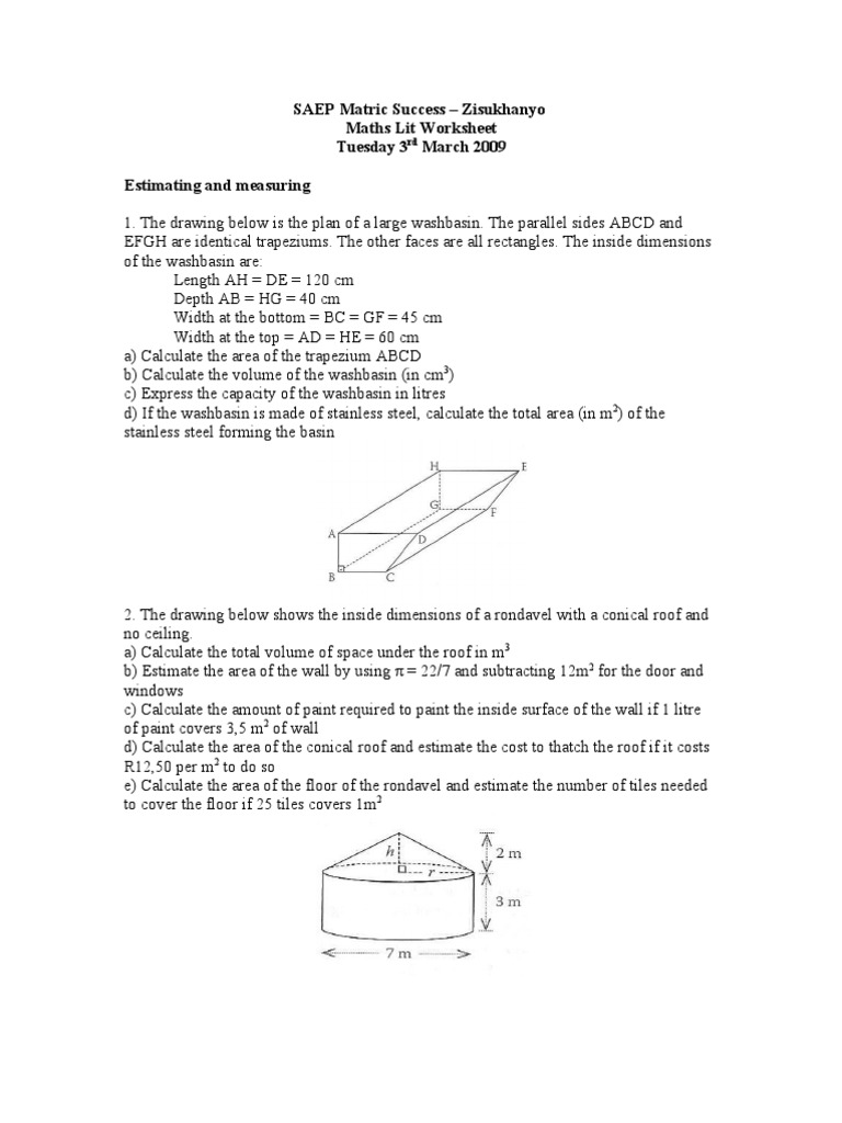 Maths Lit Worksheet: Geometry & Measurement | PDF | Sphere | Area