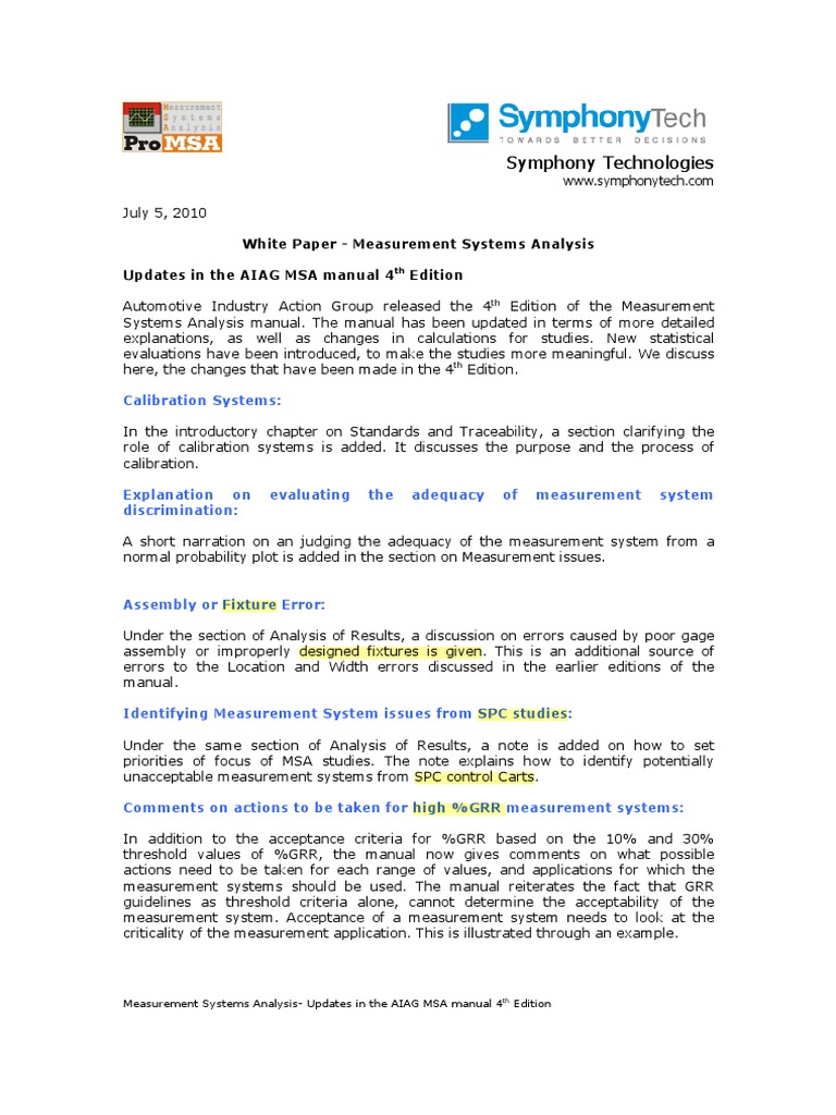 Msa 4th Edition Changes | PDF | Analysis Of Variance | Standard Deviation