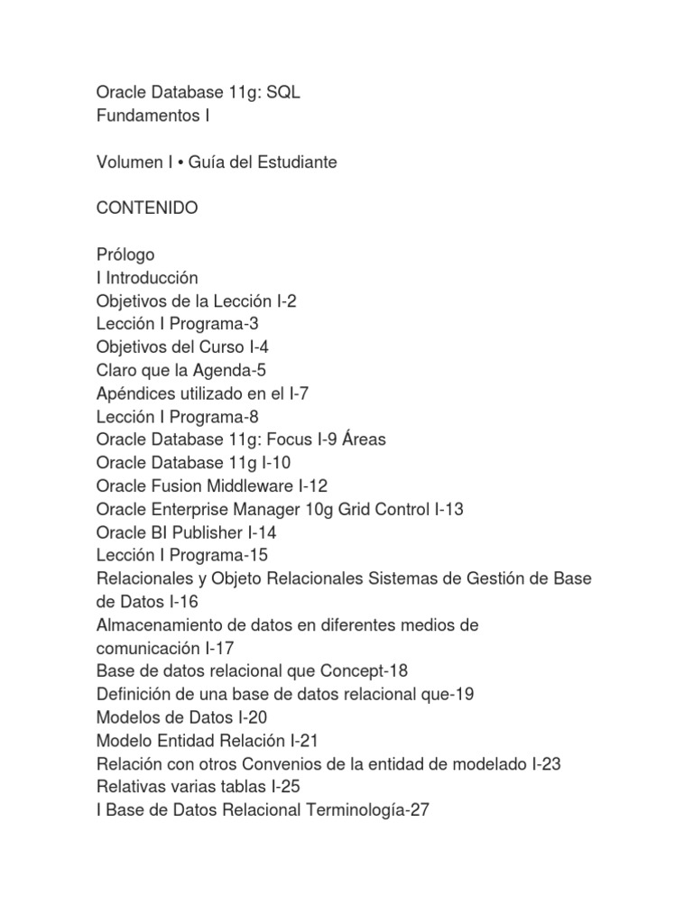Fundamentals I Oracle 11g | PDF | Base de datos Oracle | SQL