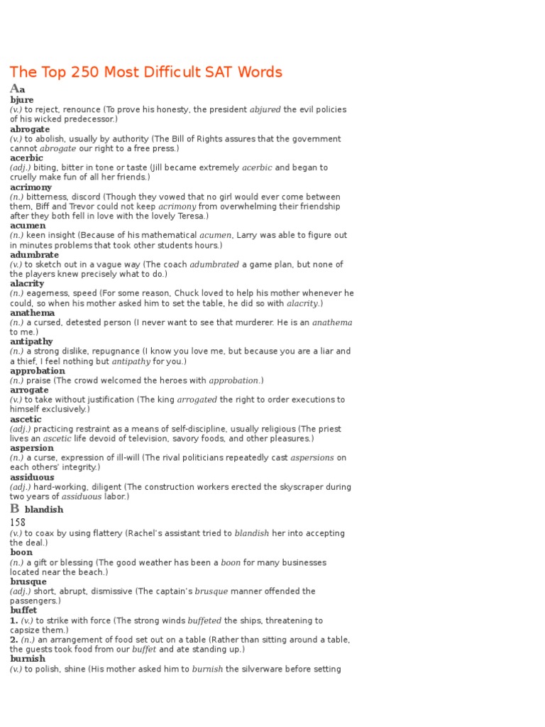 The Top 250 Most Difficult SAT Words | PDF | Nature