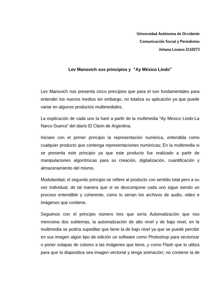Principios Lev Manovich | PDF | Multimedia | Imagen