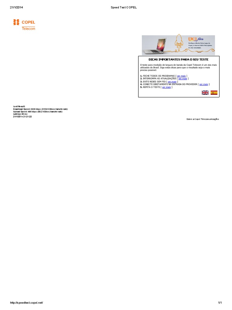 Speed Test COPEL | PDF | Negócios | Tecnologia e Engenharia