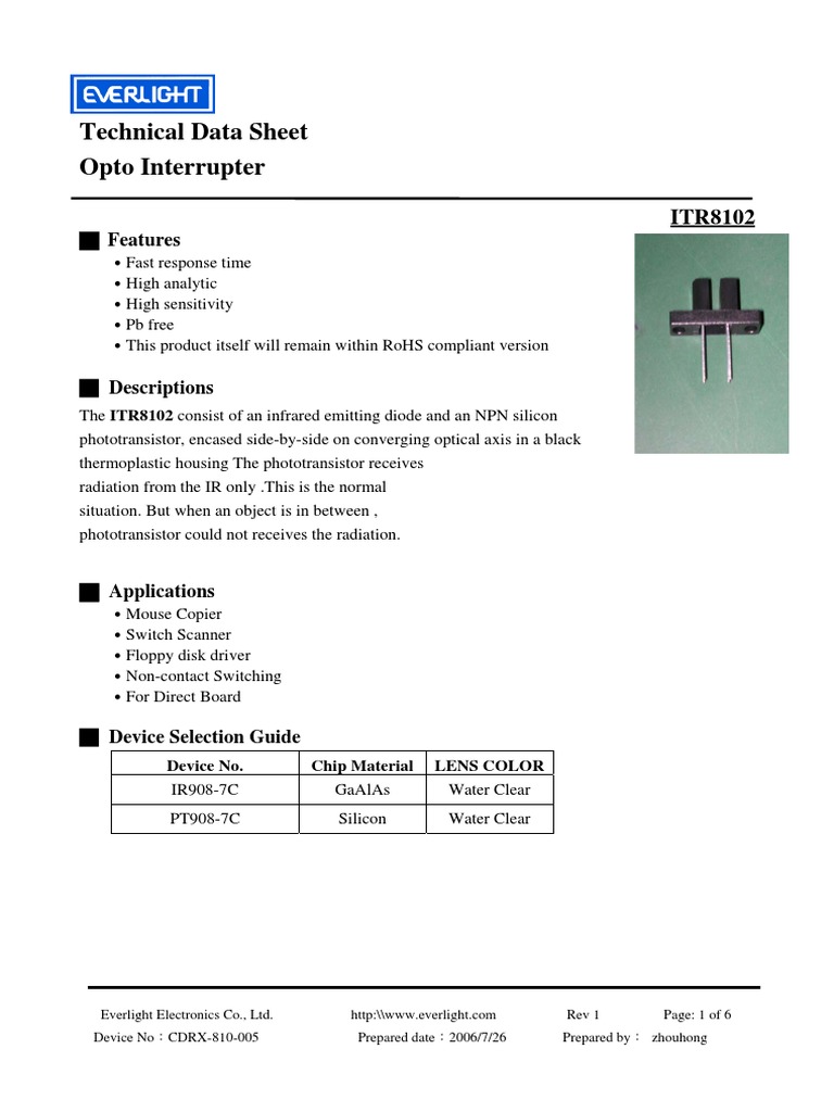 Sensor Itr 8102 Encoder | PDF | Infrared | Electrical Engineering