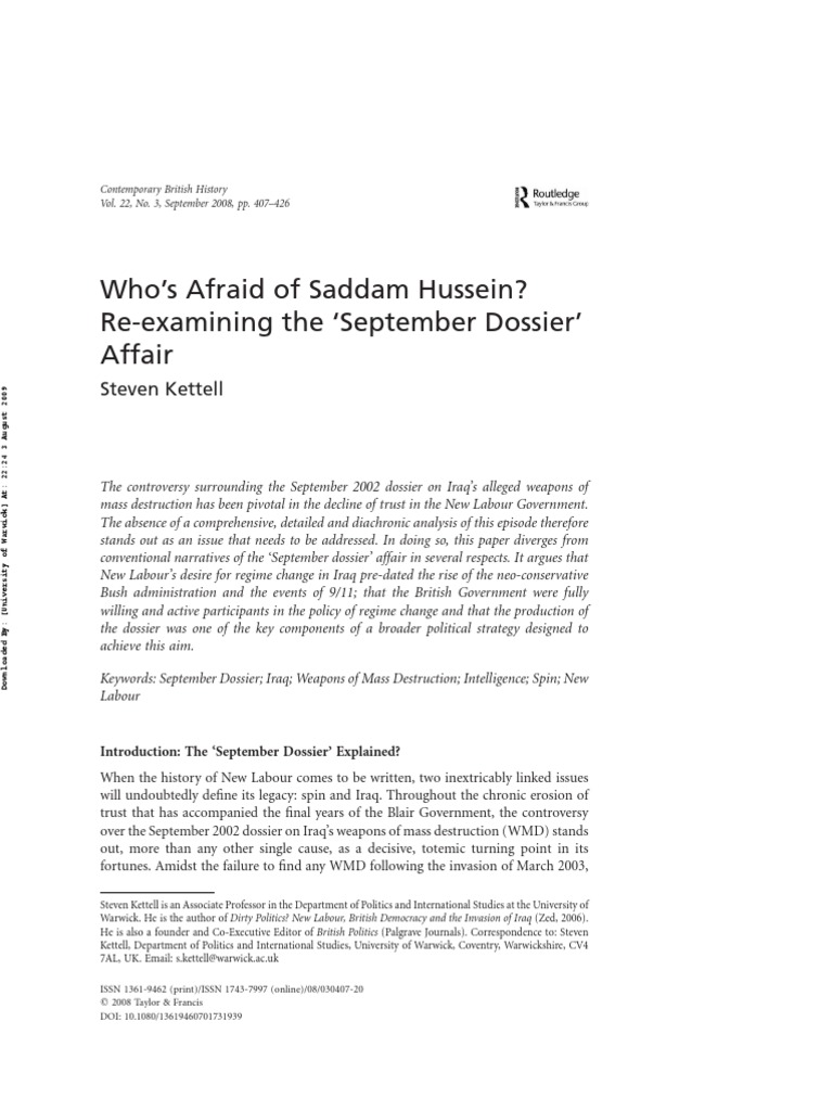 Who's Afraid of Saddam Hussein | PDF | Tony Blair | Saddam Hussein