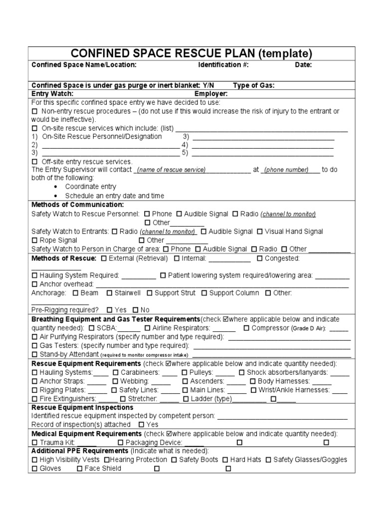 Confined Space Rescue Plan Template | PDF | Emergency | Emergency ...