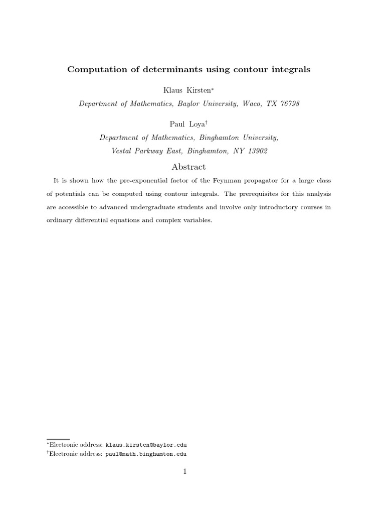 Computation of Determinants Using Contour Integrals | PDF | Eigenvalues ...