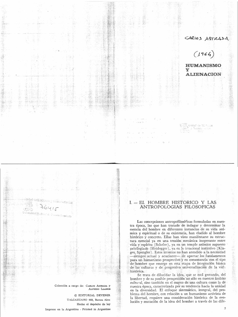 Carlos Astrada 1964 Humanismo y Alienacion | PDF
