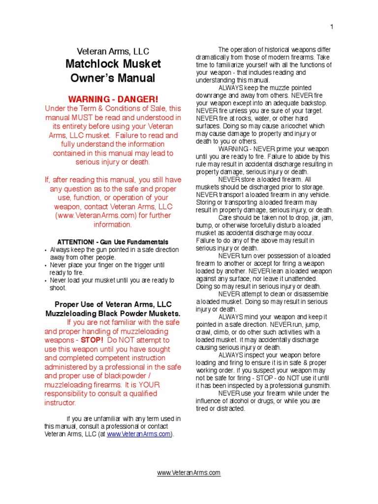 Vet Arms Matchlock Manual PDF | PDF | Musket | Gunpowder