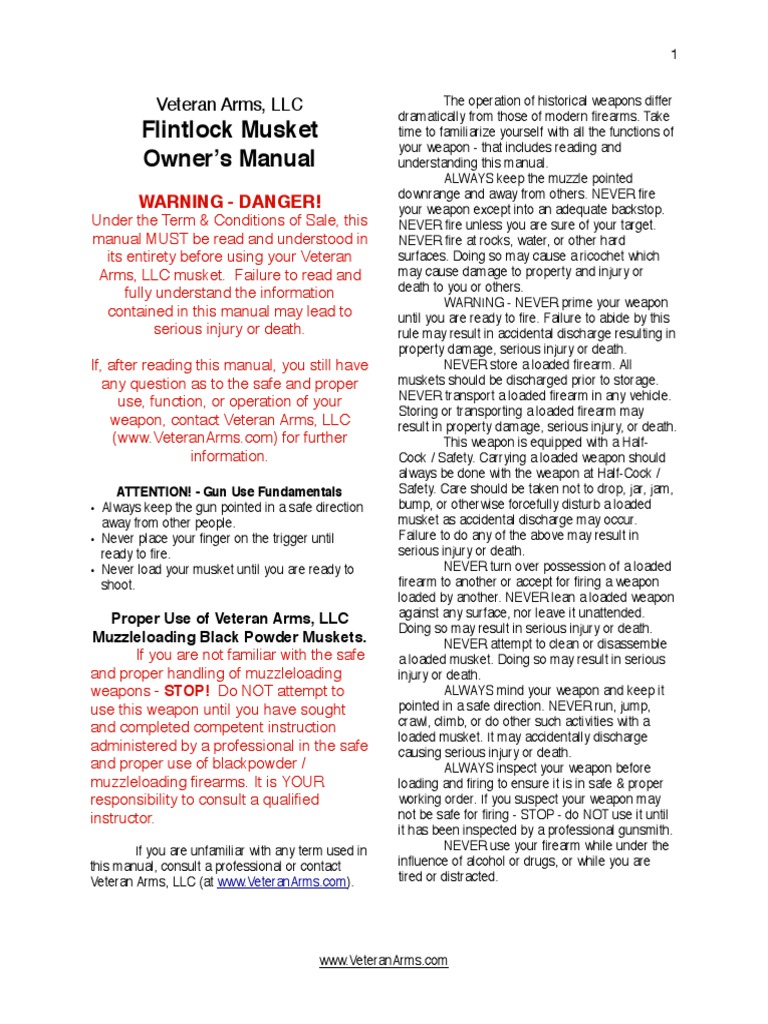 Veteran Arms Flintlock Manual | PDF | Musket | Gunpowder