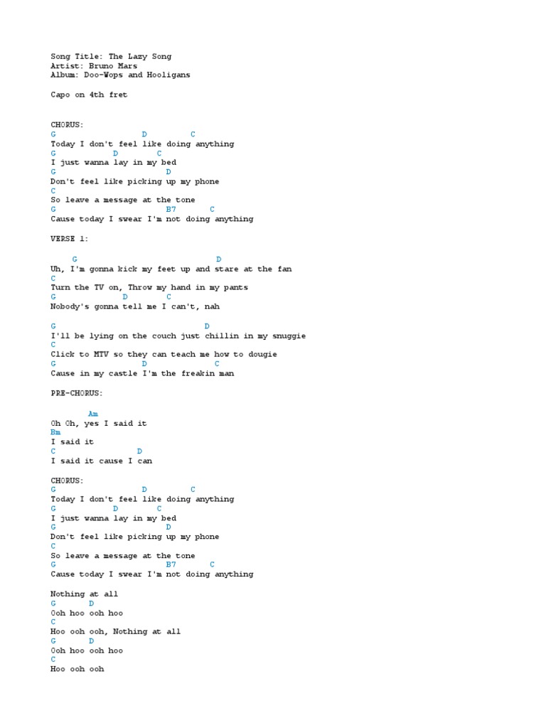 Guitar Chords for "The Lazy Song" | PDF | Social Science | Foreign ...