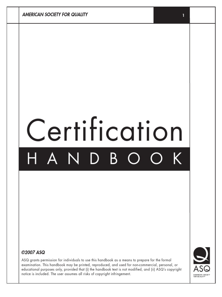 ASQ Certification Handbook | Professional Certification | Certification