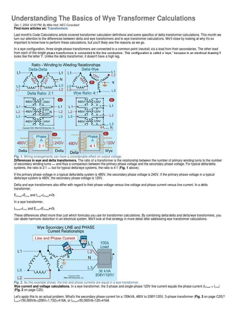 Wye Transformer Calculations Guide | PDF | Transformer | Mains Electricity