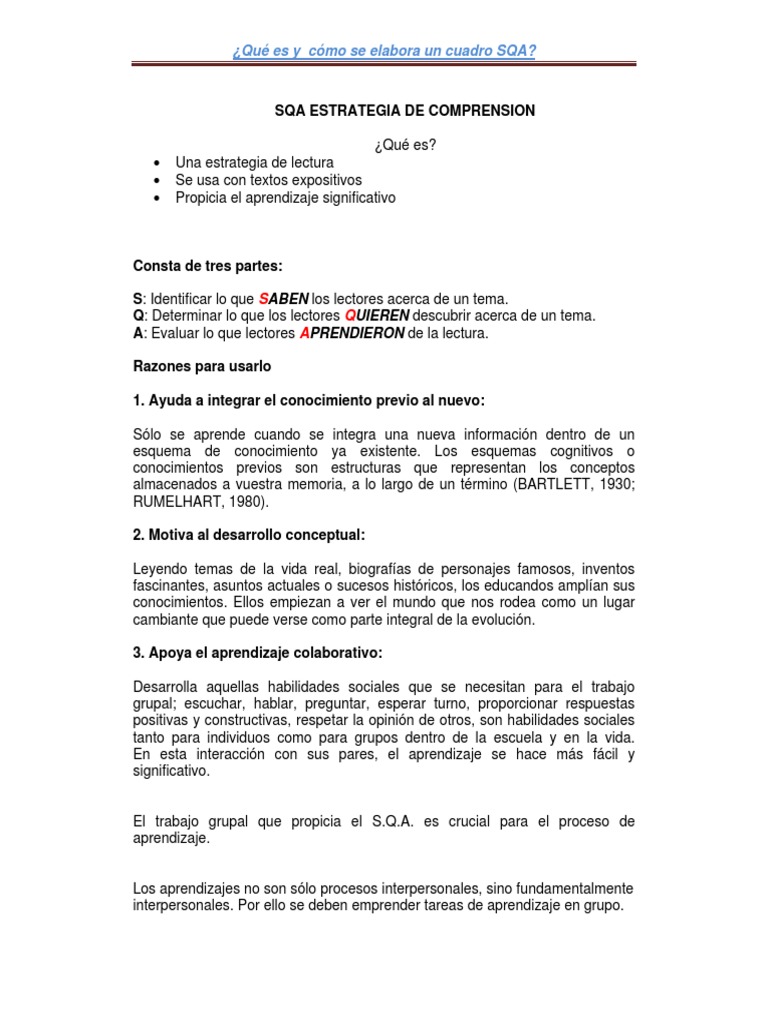 Cómo elaborar un cuadro SQA | PDF | Lectura (proceso) | Aprendizaje