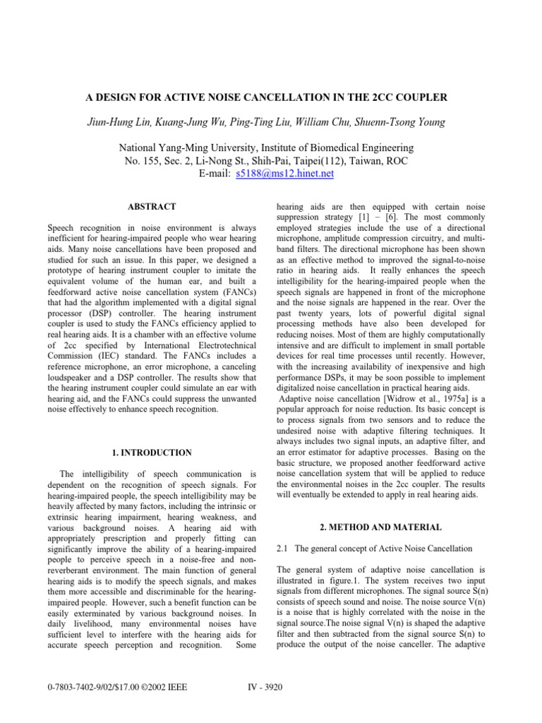 A Design For Active Noise Cancellation in The 2Cc Coupler | PDF | Noise ...