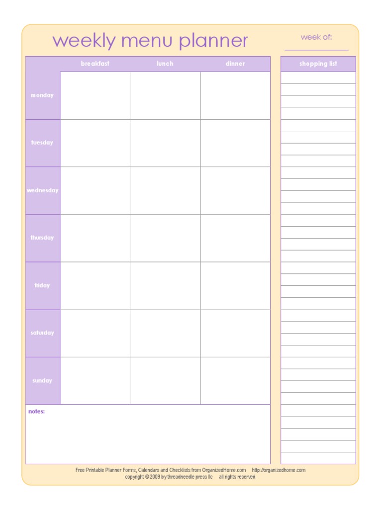 Food Menu Planner Weekly List | PDF
