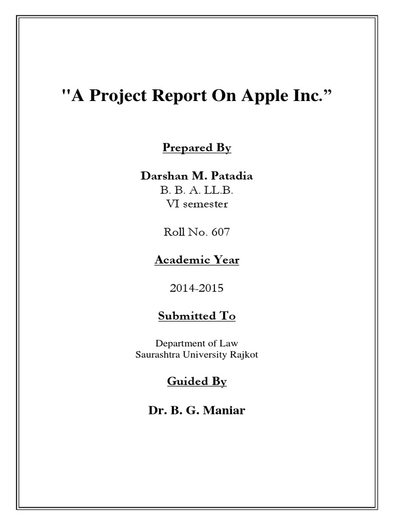Project Report on Apple Inc. | PDF | I Phone | Apple Inc.