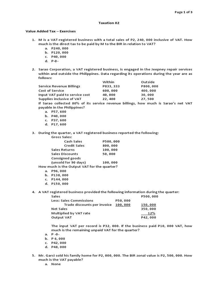 VAT Solving Exercise (TAX2) | PDF | Value Added Tax | Invoice