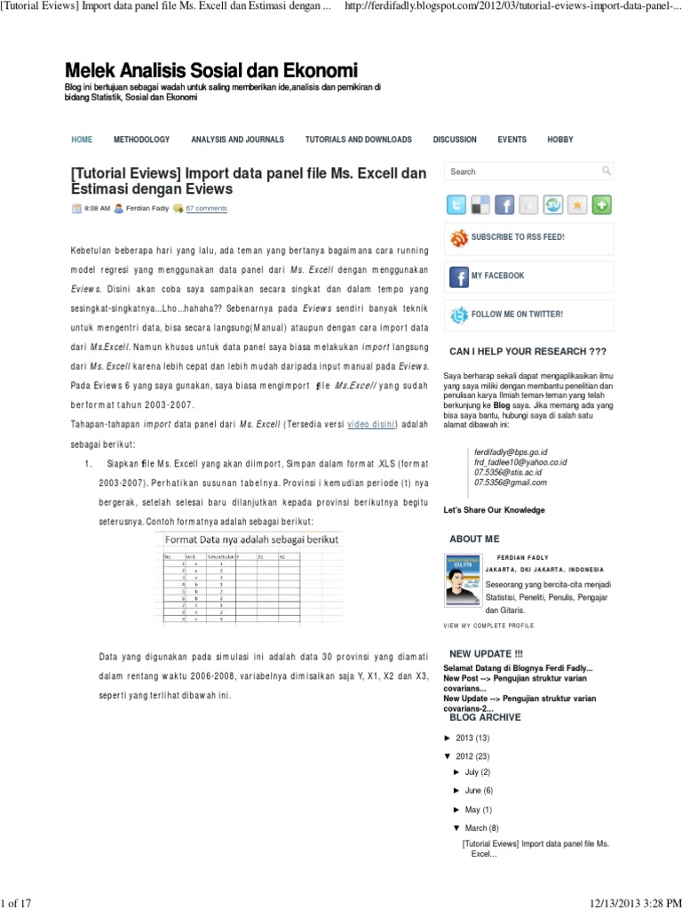 (Tutorial Eviews) Import Data Panel File Ms. Excell Dan Estimasi Dengan ...