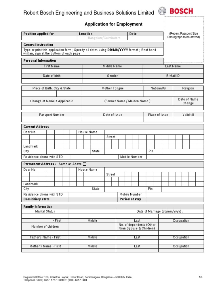 Bosch Form | PDF | Employee Benefits | Employment