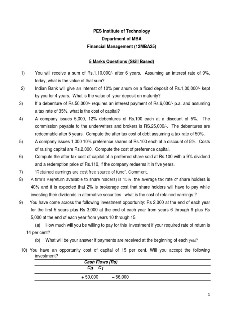 FM Skill Based Questions - 2 | PDF | Cost Of Capital | Interest