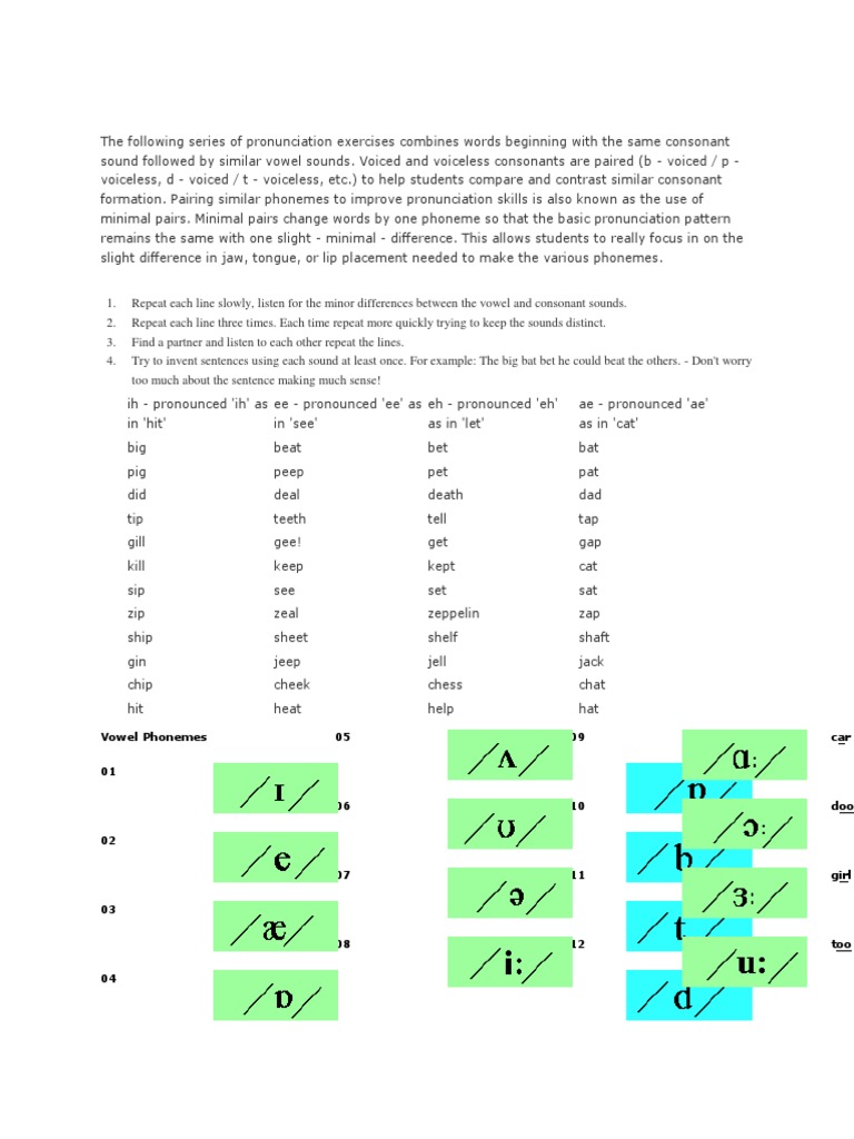 The Following Series of Pronunciation Exercises Combines Words Beginning With The Same Consonant ...