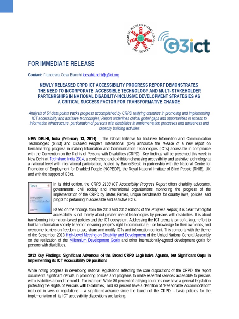 CRPD 2013 ICT Accessibility Progress Report Press Release - 13 February ...