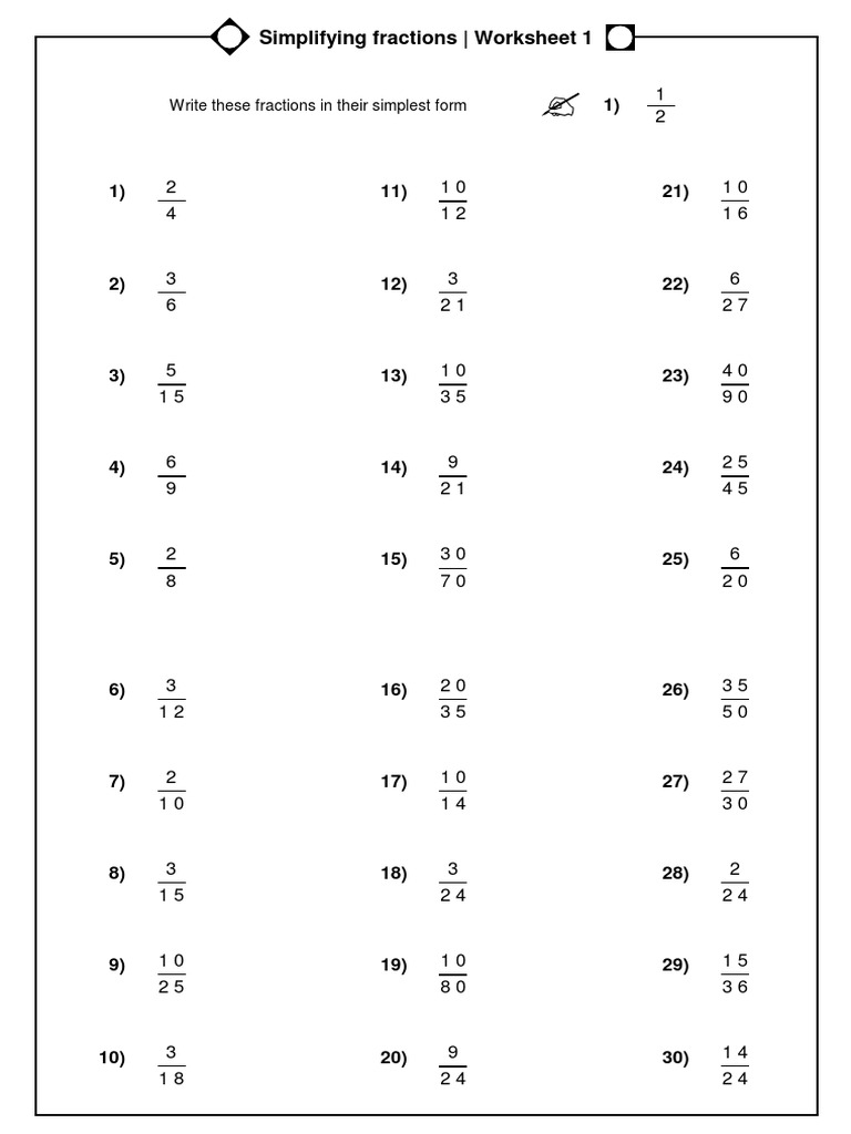 Simplifying Fractions Worksheet | PDF