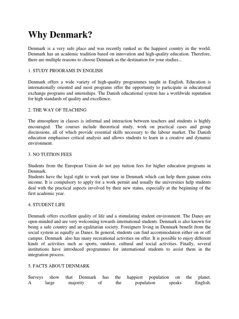 Denmark's Education and Student Life Facts | PDF | Career & Growth ...