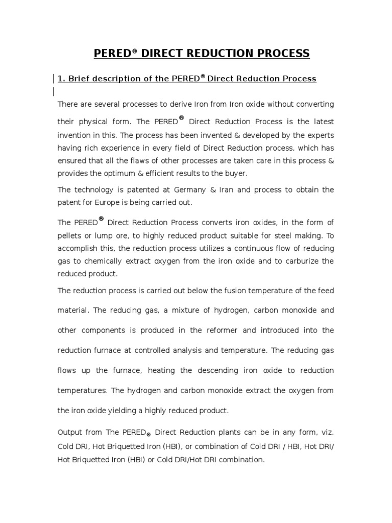 Pered Direct Reduction Process | PDF | Natural Gas | Iron