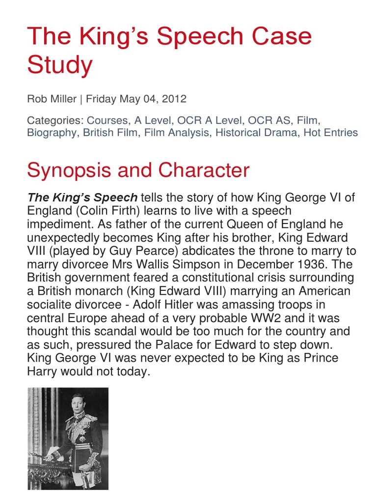 The Kings Speech Case Study | PDF | Cinema Of The United Kingdom | Cinema