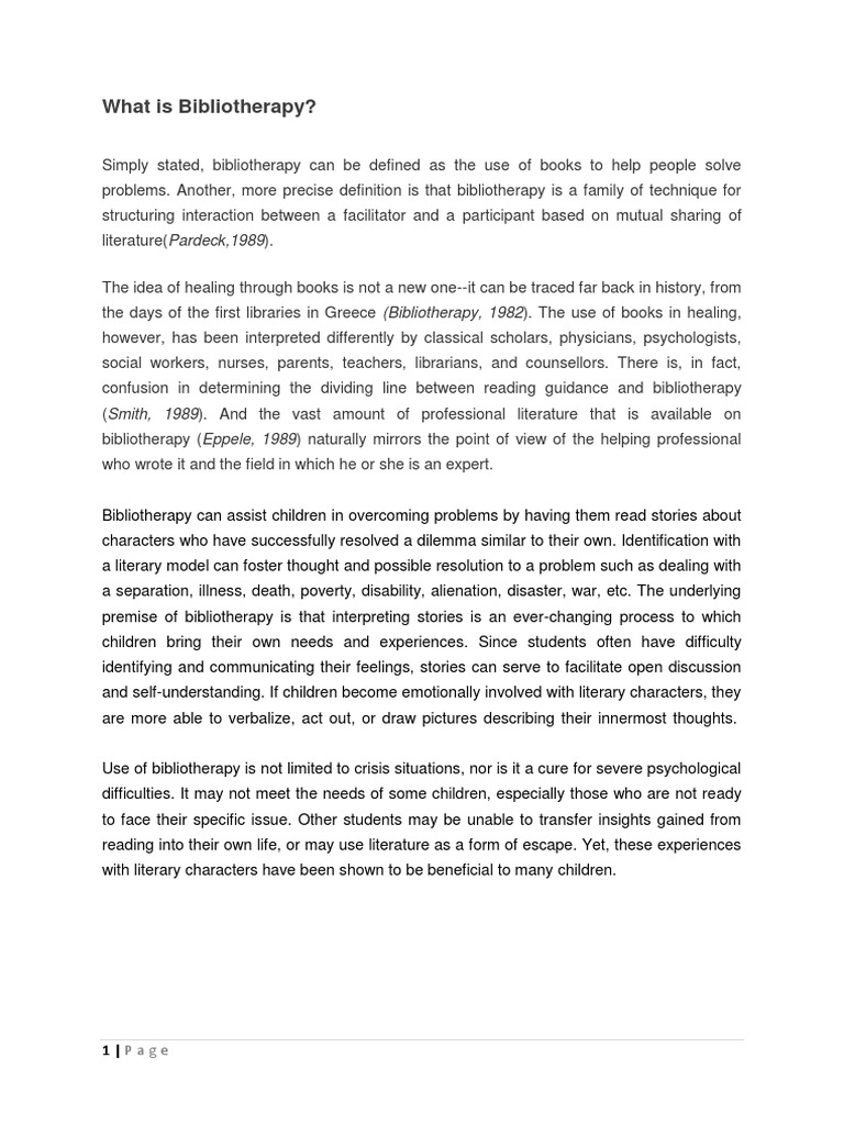 What Is Bibliotherapy | PDF | Behavioural Sciences | Psychology