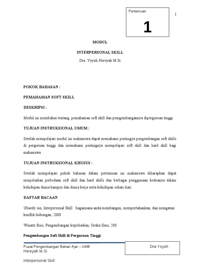Modul 1 Interpersonal Soft Skill (Pemahaman Soft Skill) | PDF