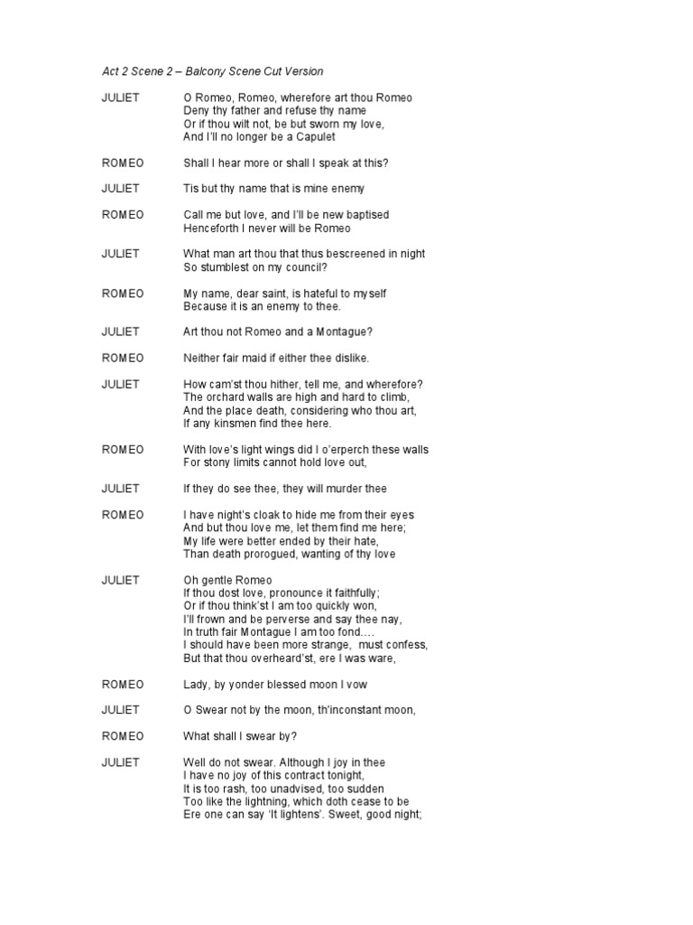 Romeo & Juliet Act 2 Scene 2 - Balcony Scene Cut Version | PDF | Romeo ...
