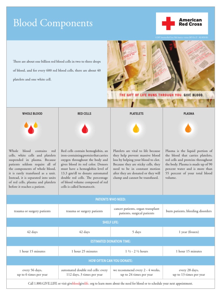 Blood Components: Whole Blood Red Cells Platelets Plasma | PDF | Wellness