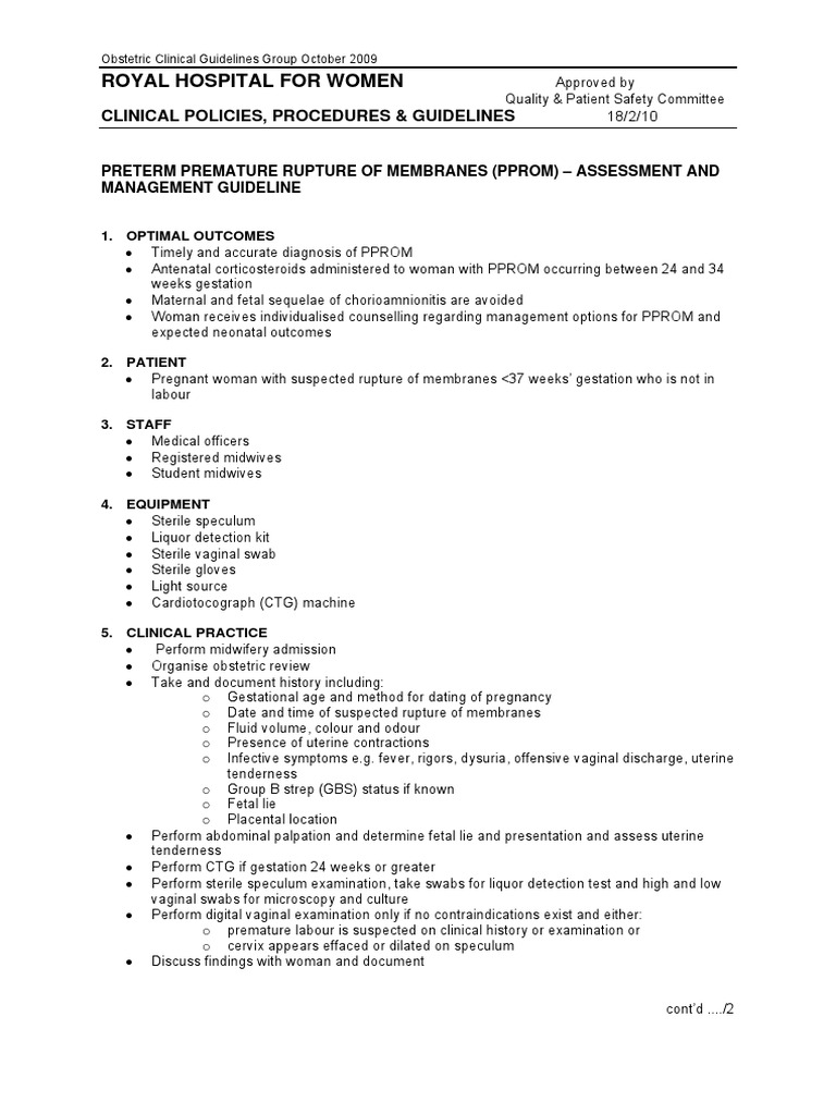 Preterm Premature Rupture of Membranes (PPROM) - Assessment and ...