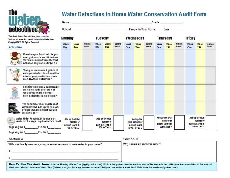 Water Detectives in Home Water Conservation Audit Form: Monday Tuesday ...