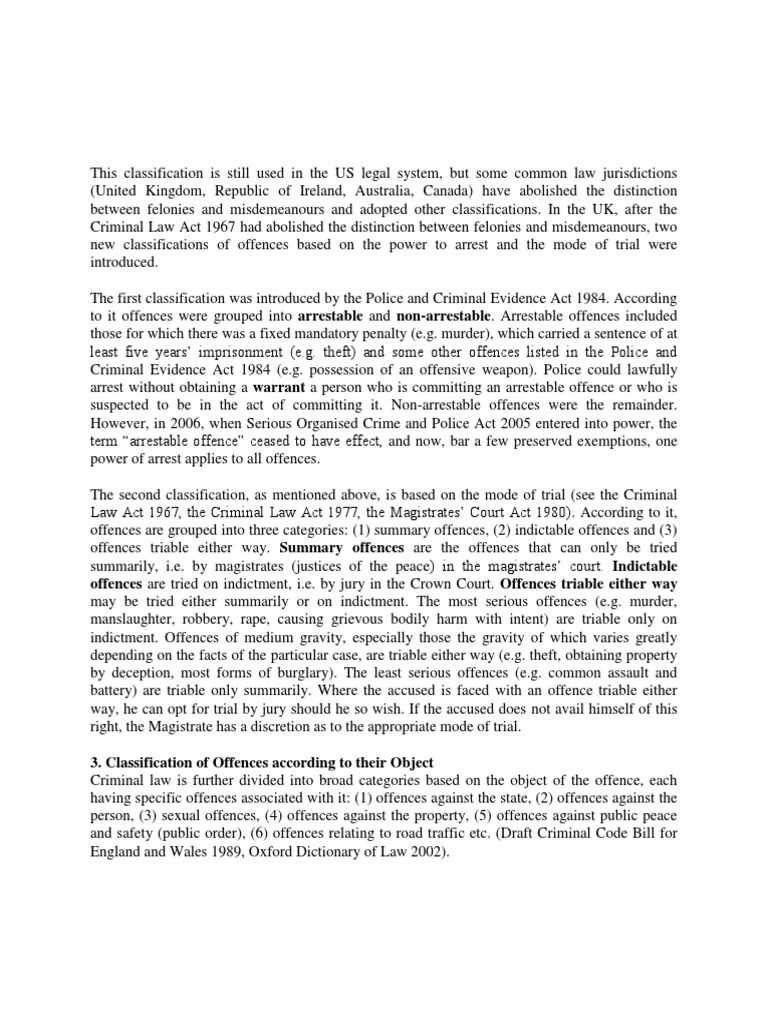 Classification of Offences in the UK Legal System | PDF | Crime ...