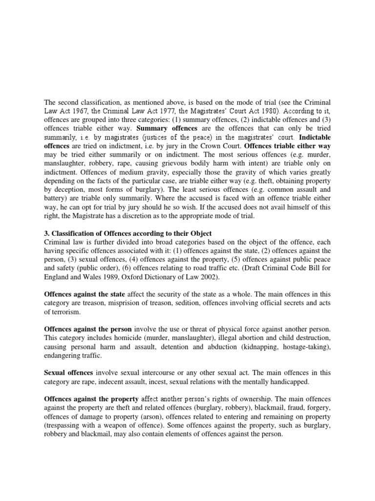 Classification of Offences According To Their Object | PDF | Indictment ...