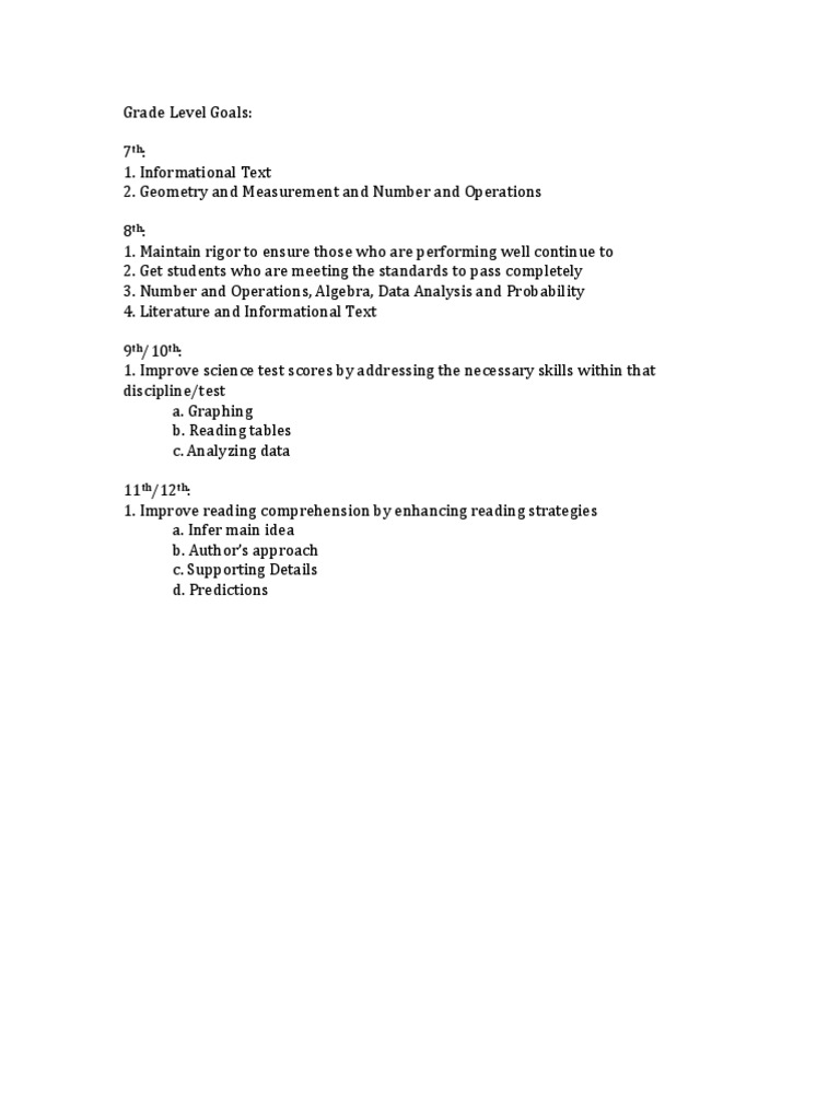 Grade Level Academic Goals Overview | PDF