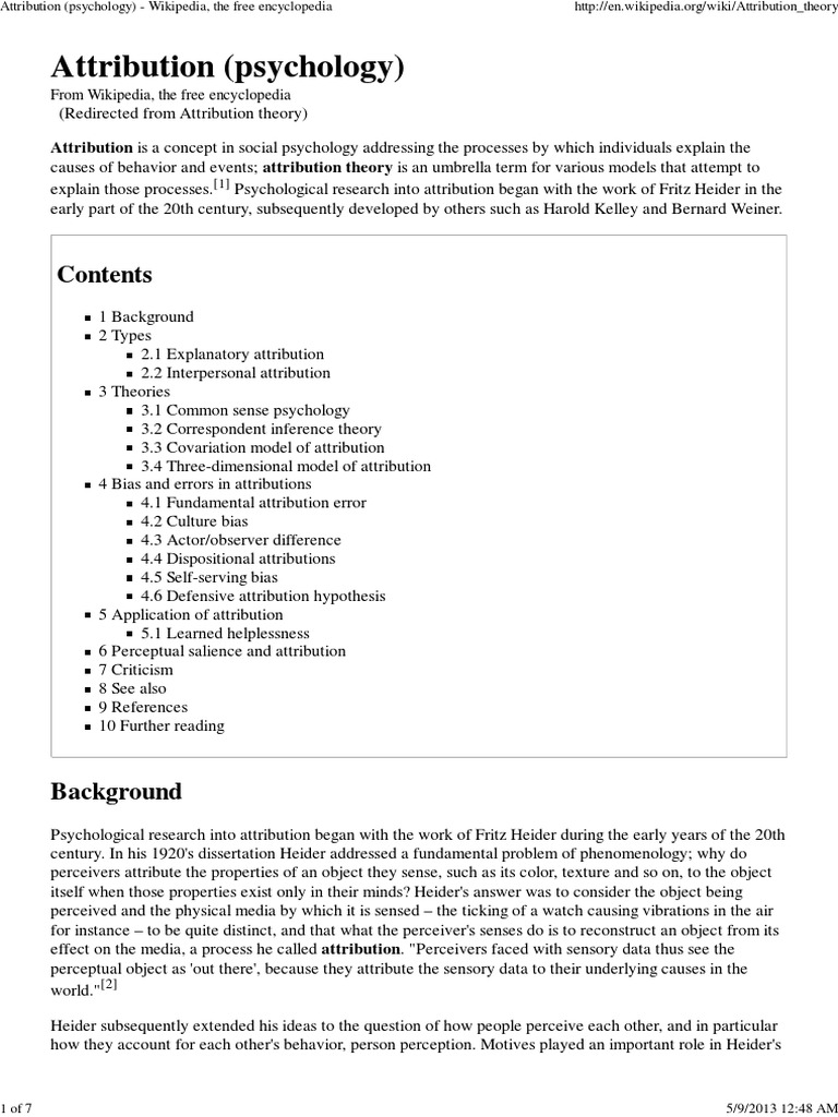 Attribution (Psychology) | PDF | Social Psychology | Cognition