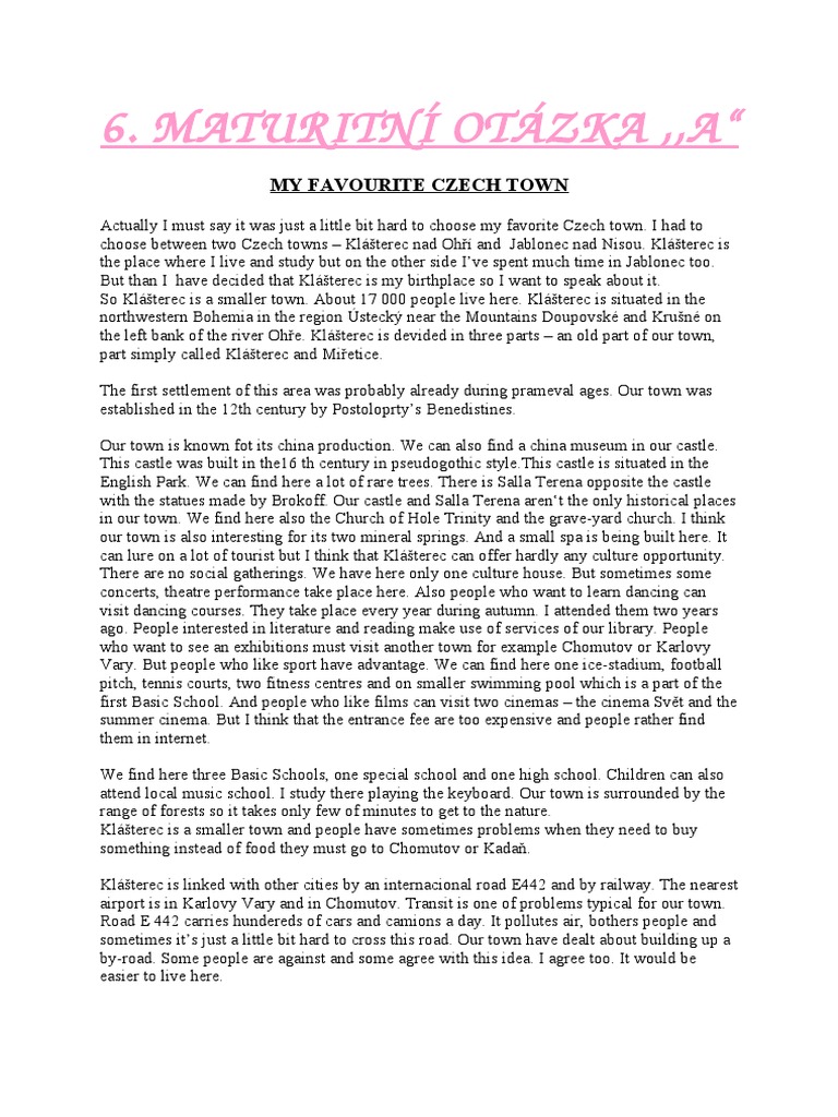 Maturitní Otázka ,,A": My Favourite Czech Town | PDF | Leisure