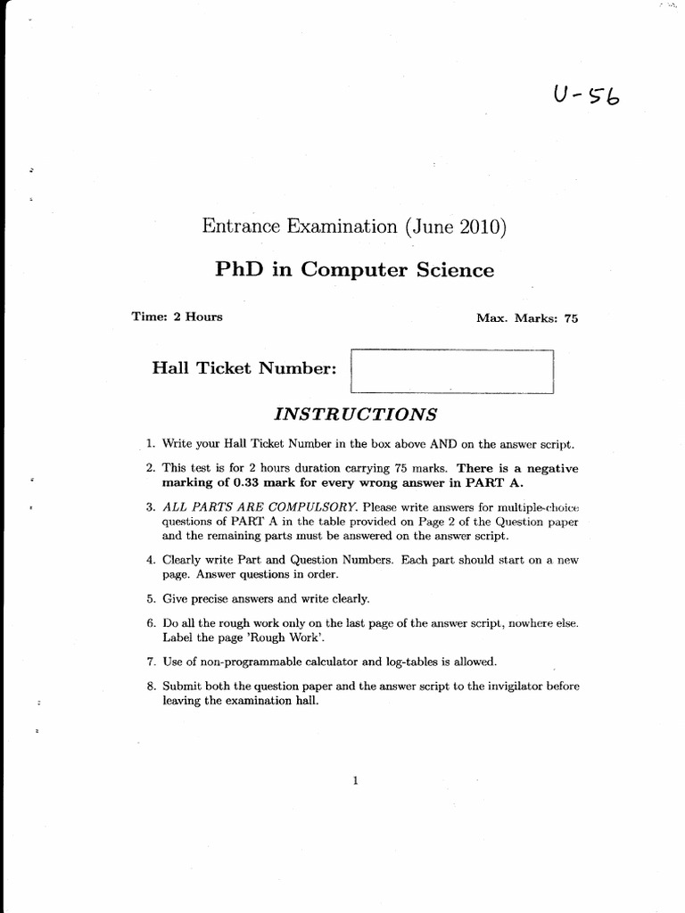 PhD Computer Science Exam 2010 | PDF | Network Packet | Network Congestion
