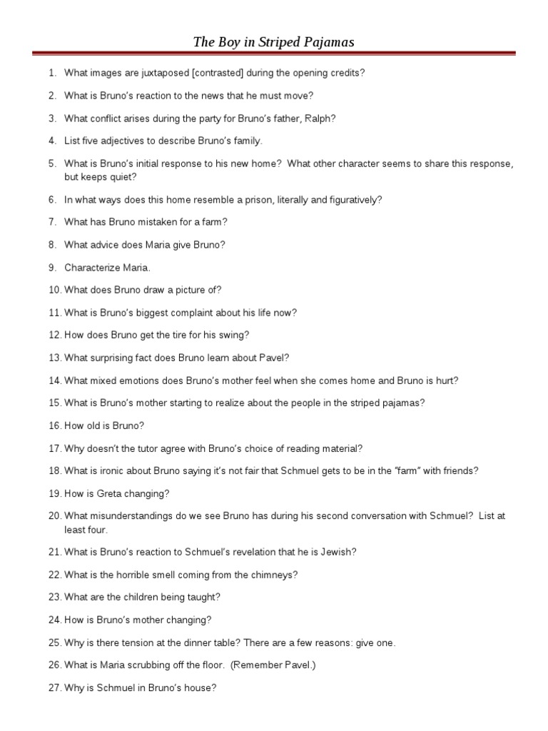 The Boy in Striped Pajamas Film Questions | PDF | Games & Activities