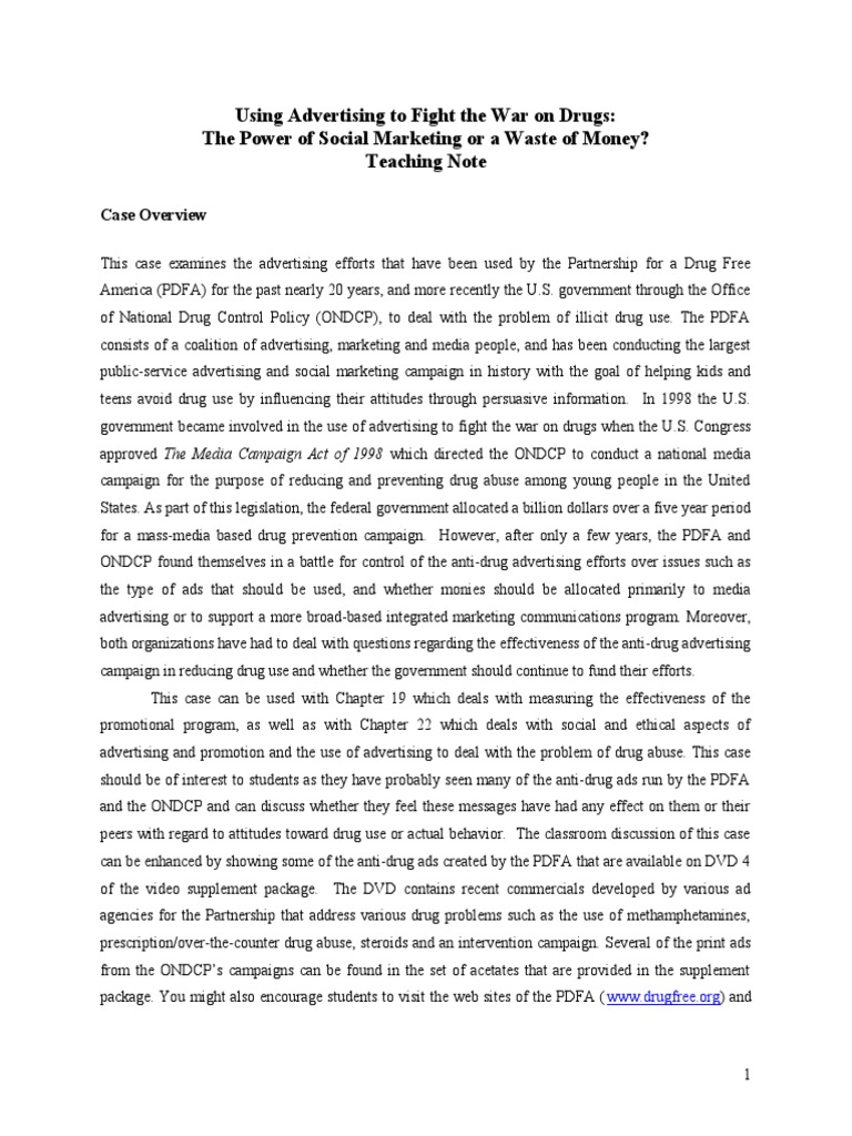 War On Drugs Case Teaching Notes | PDF | Advertising | Attitude ...