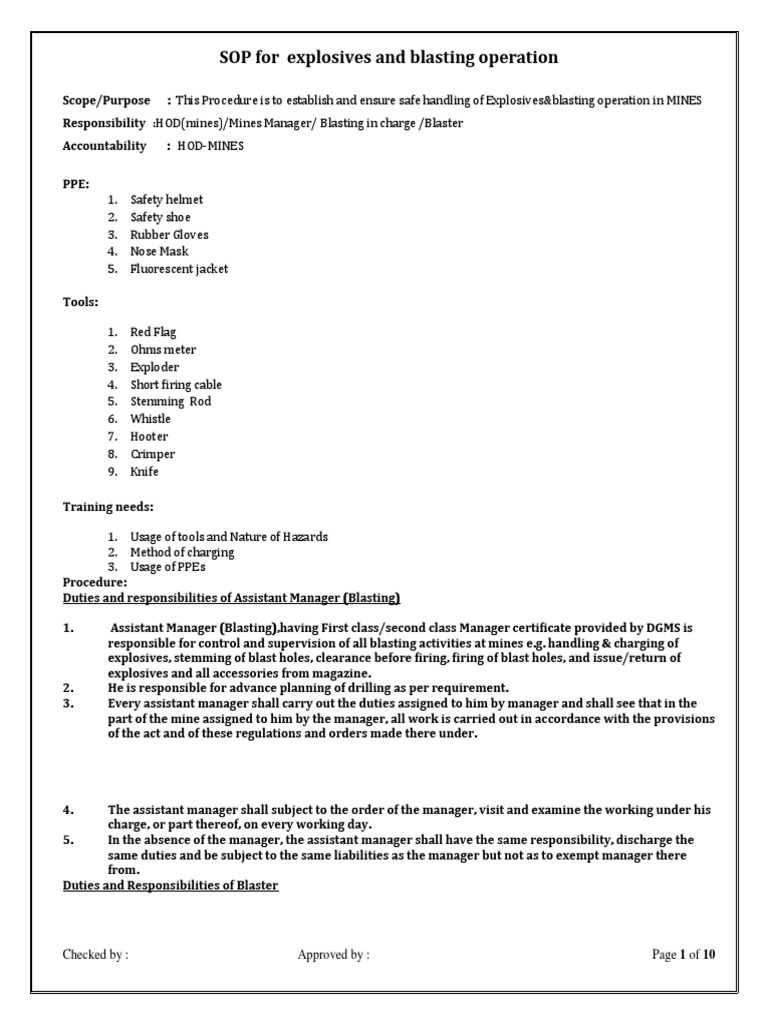 1 SOP+for+Explosives+and+Blasting+Operation | PDF | Explosive Material ...