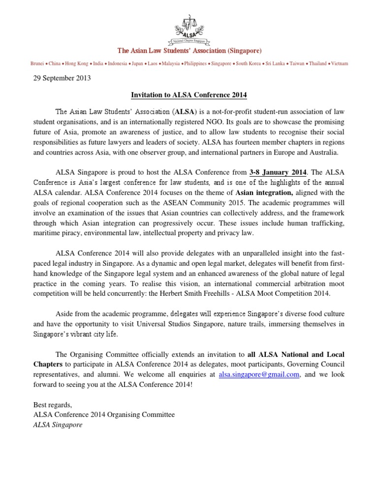 ACSG2014 - Letter of Invitation (General) | PDF | Asia | Singapore