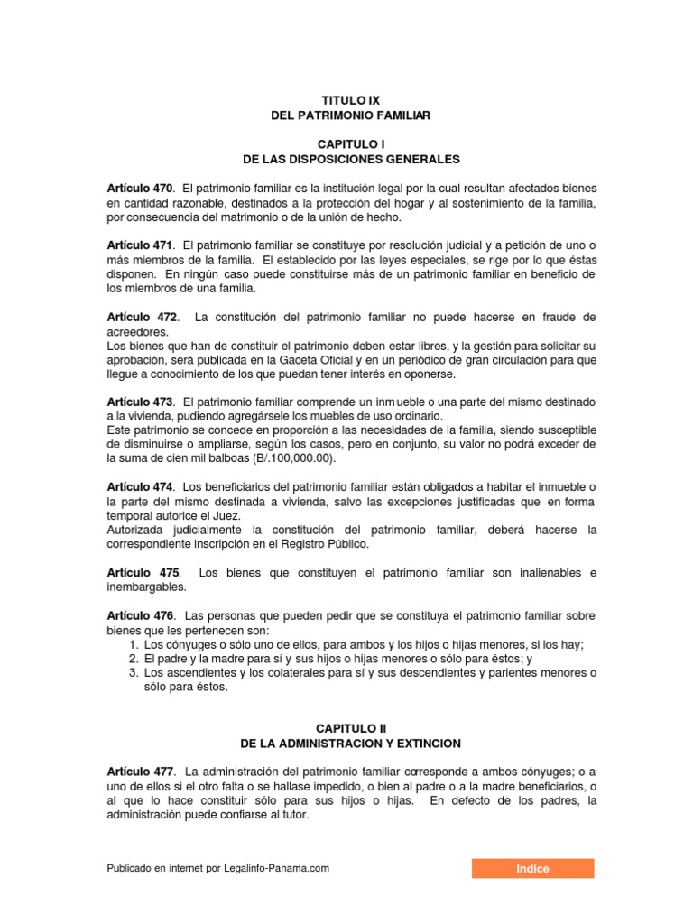 Patrimonio Familiar Panama | PDF | Bienes (Ley) | Dominio eminente