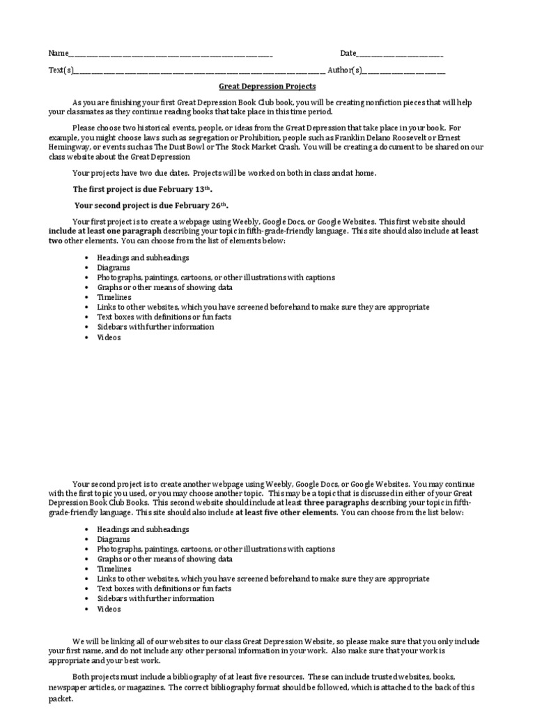 Great Depression Project With Rubric | PDF | Uniform Resource Locator ...