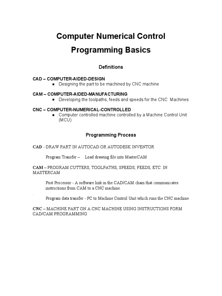 Computer Numerical Control Programming Basics Definitions Pdf Numerical Control Computer 